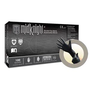 Ansell Microflex Midknight Powder-Free Nitrile Exam Gloves, Black